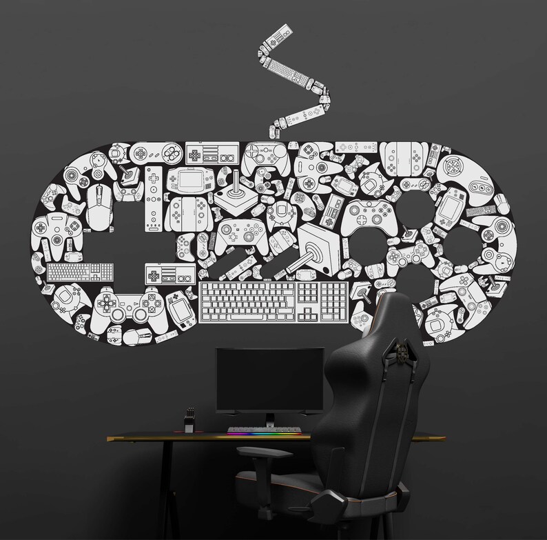Game Controller Wall Decal White Controller Wall Sticker Joystick ...
