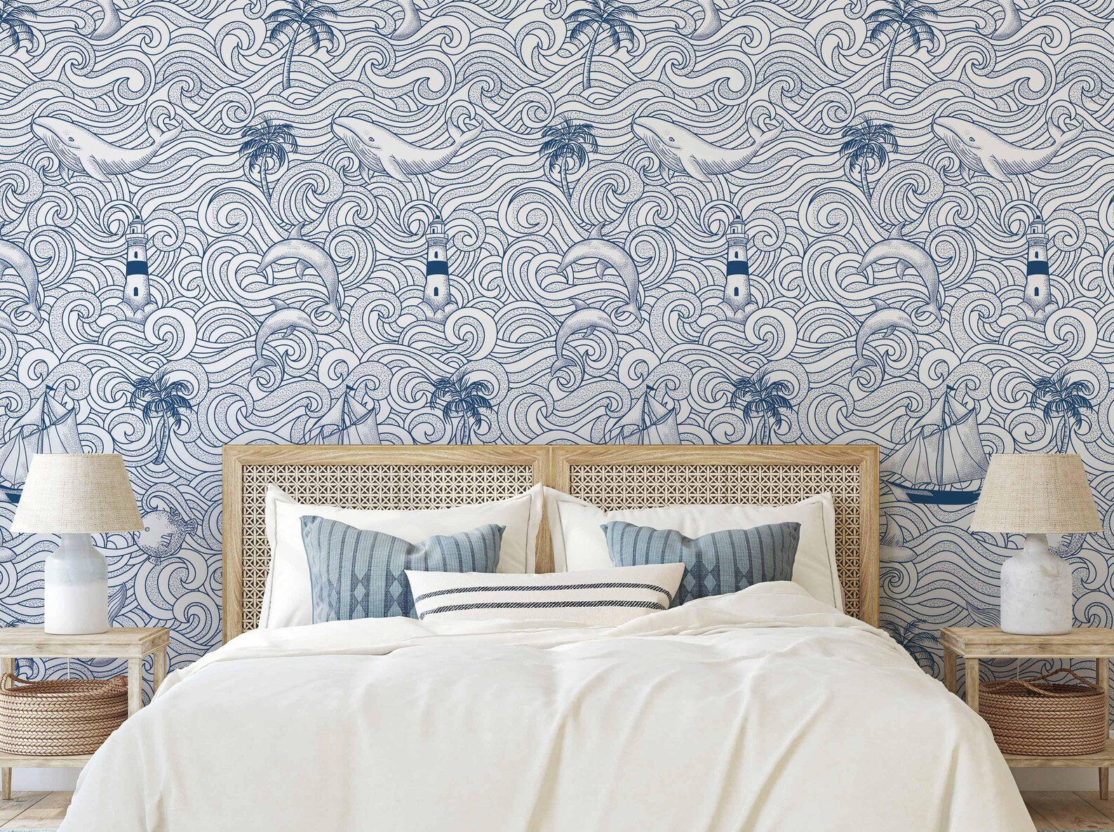 Blue Wave Wallpaper Blue Ocean Wall Decal Blue Whale Wall Sticker ...