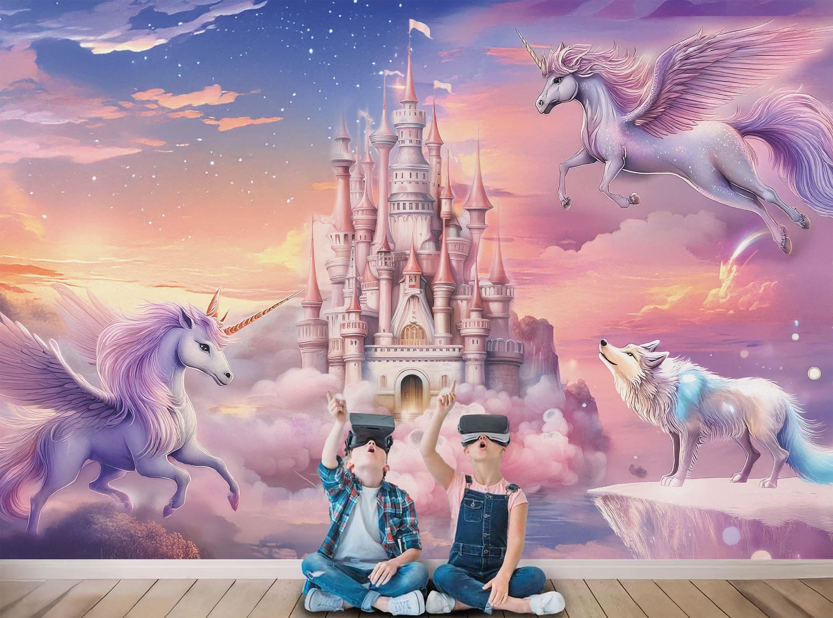 Princess Castle Wallpaper Pink Castle Wall Decal Unicorn Wall Mural ...