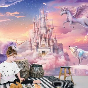 Princess Castle Wallpaper Pink Castle Wall Decal Unicorn Wall Mural ...