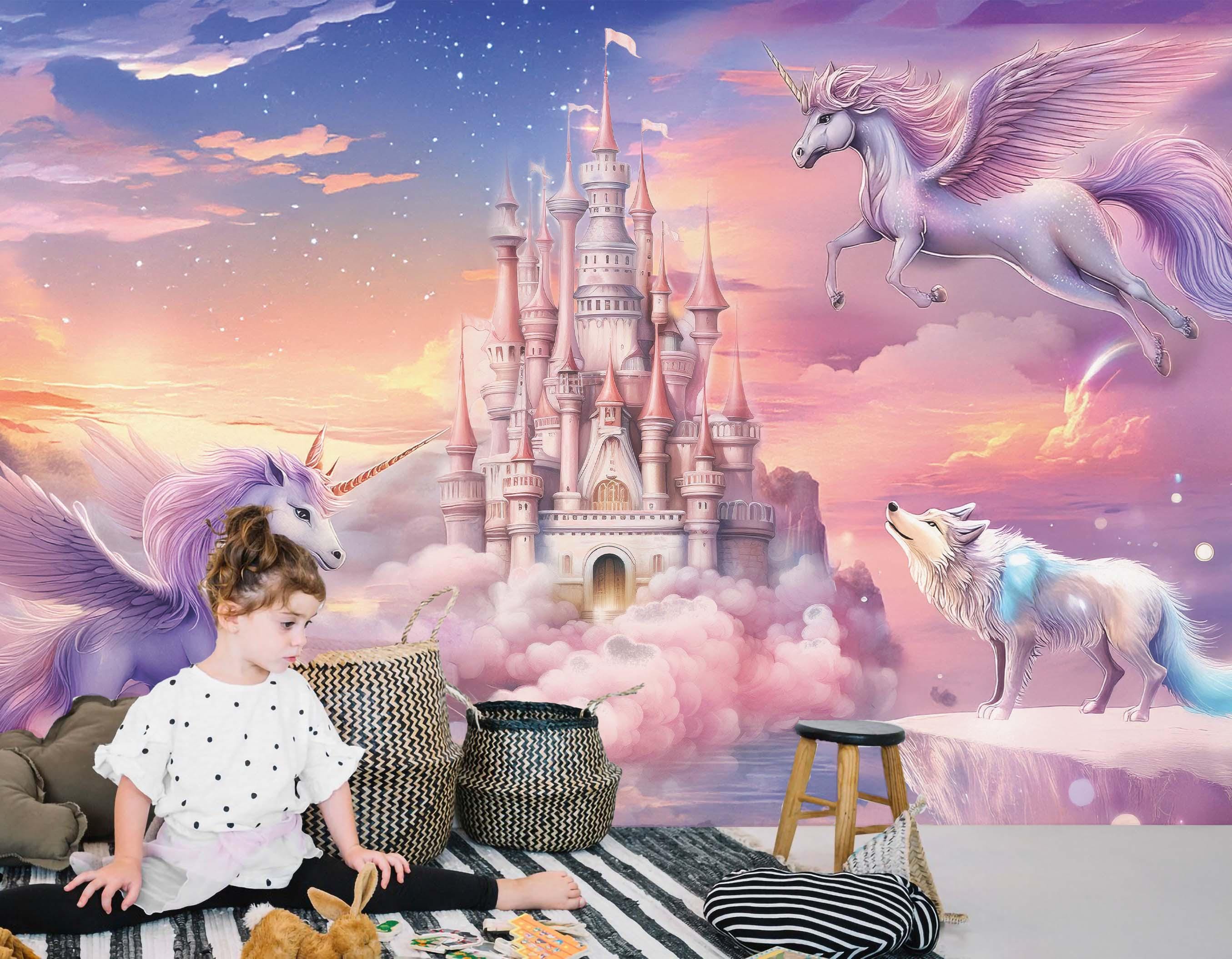 Princess Castle Wallpaper Pink Castle Wall Decal Unicorn Wall Mural ...