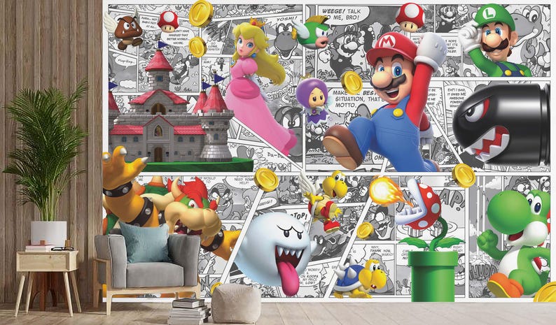 Super Mario Bros Wallpaper Pink Castle Wall Decal Luigi Wall Art Koppa ...