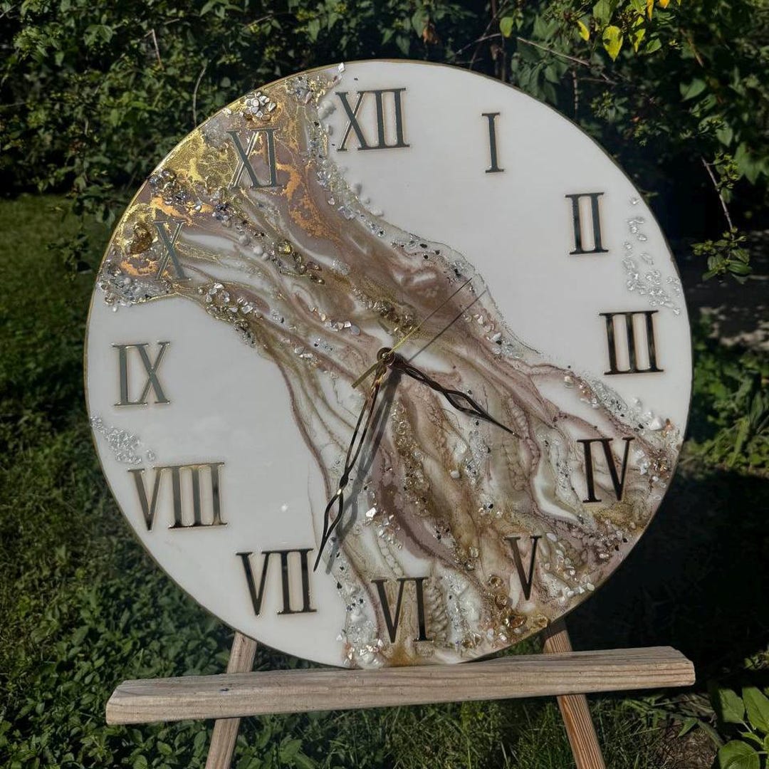 Resin Art Clock, Marble Effect, Gemstones, Glitter Decor - Etsy