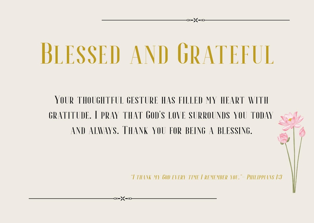 Blessed and Grateful Thank You Card - Christian Thank You Card With ...
