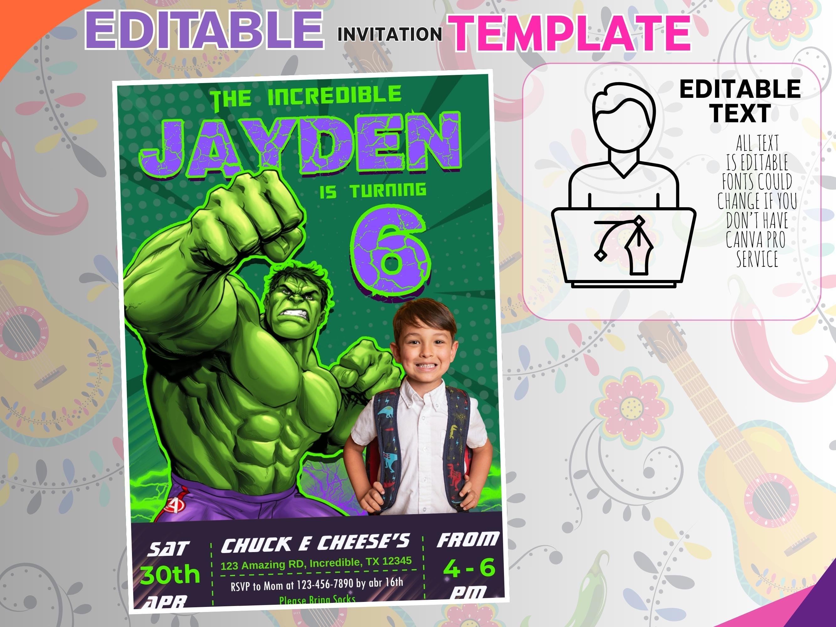 Editable Hulk Birthday Invitation, the Incredible Hulk, Birthday ...