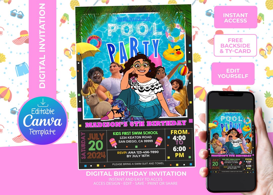 Editable Encanto Pool Party Birthday Invitation (digital Download) - Etsy