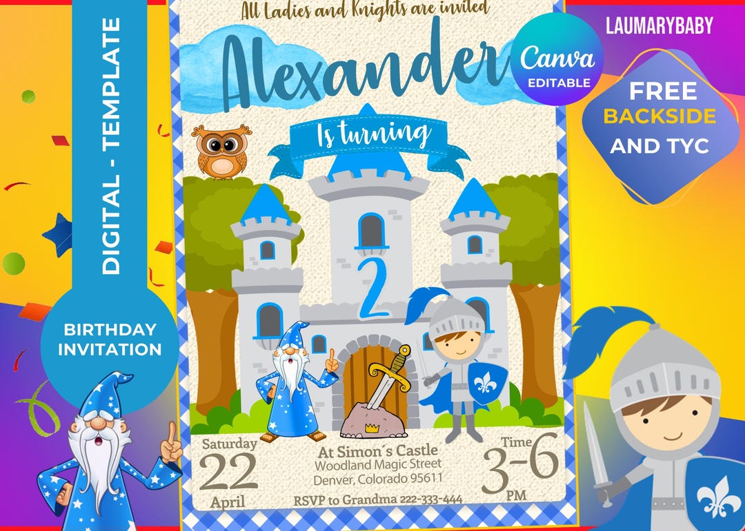 Knight Birthday Invitation Template: Editable +thank You Card (digital ...