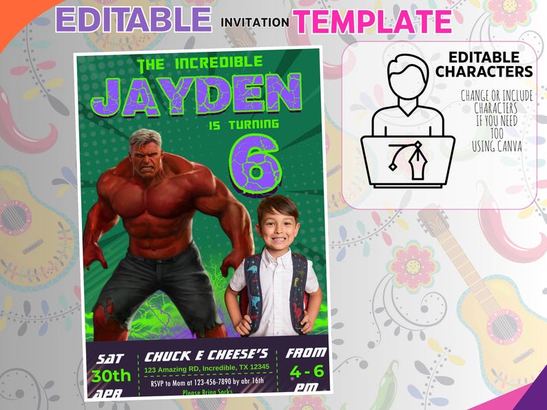 Editable Hulk Birthday Invitation Template (digital Donwload) - Etsy