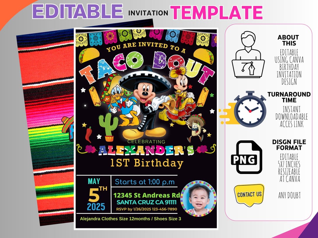 Editable Mickey Taco Bout Invitation, Cinco De Mayo Taco Invite, Taco ...