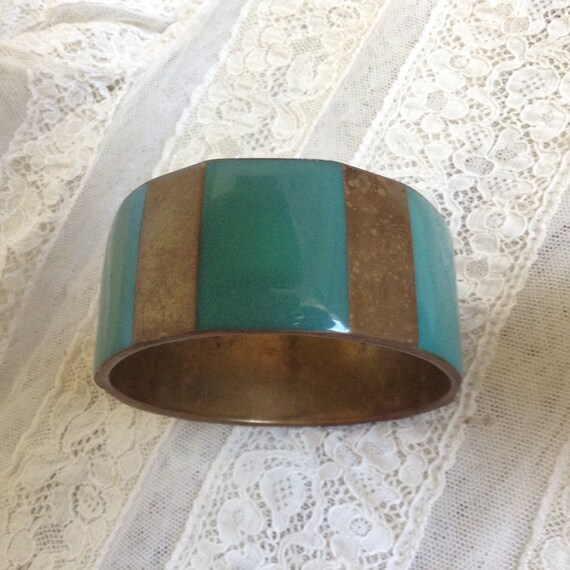 1970s metal and enameled and stone bangles torquoise/… - Gem