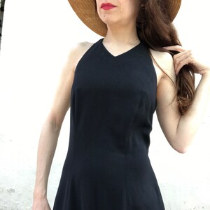 1970s French Label RODIER Black Jersey Bow Tie Cut Out Open Back Dress ...