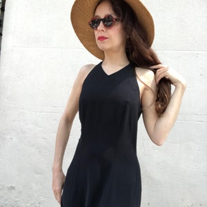 1970s French Label RODIER Black Jersey Bow Tie Cut Out Open Back Dress ...