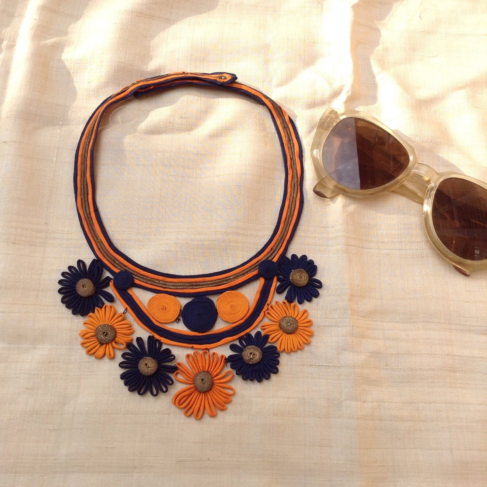 1920s 30s DECO Modernist Blue Coral & Gold Lamé Cord Chocker - Etsy