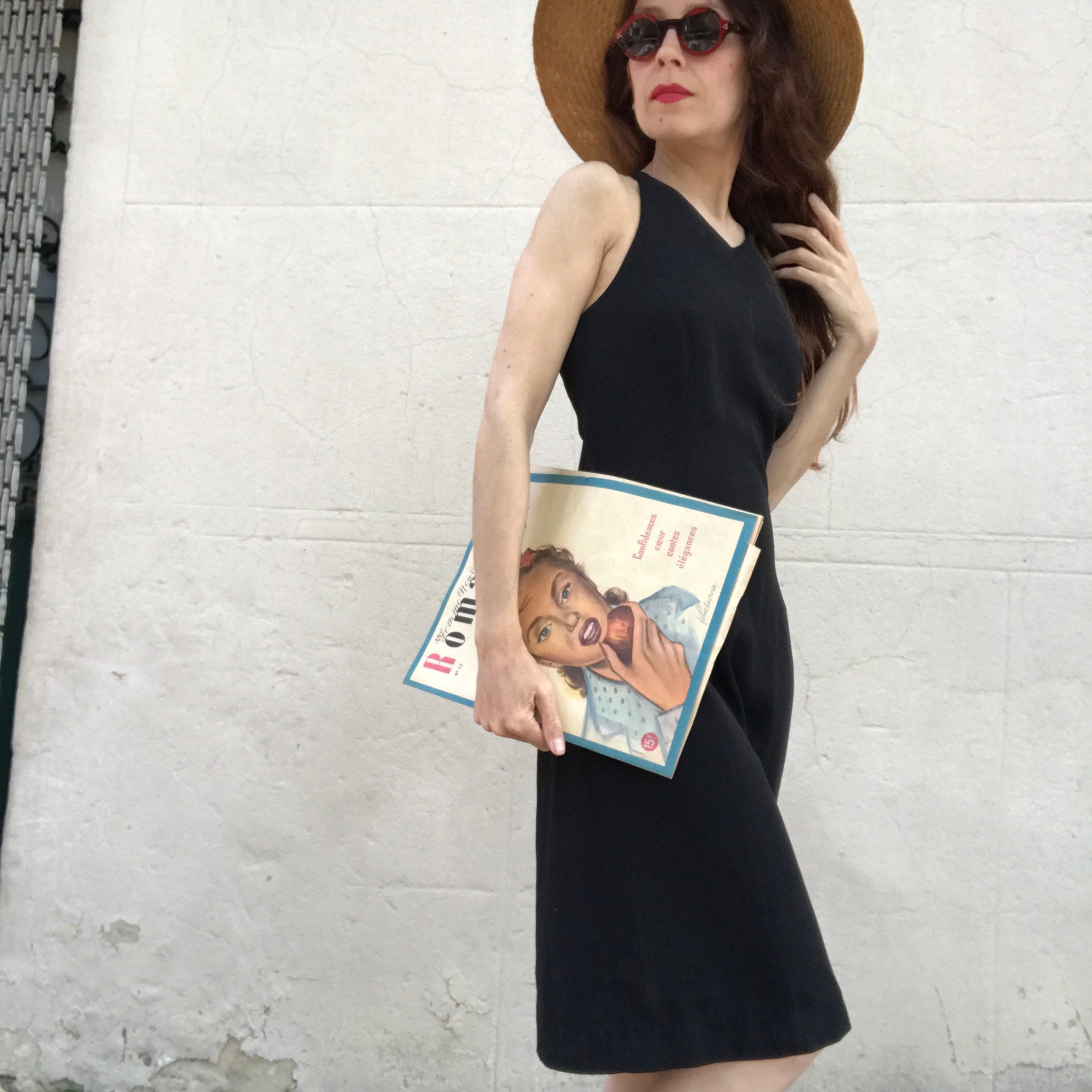1970s French Label RODIER Black Jersey Bow Tie Cut Out Open Back Dress ...