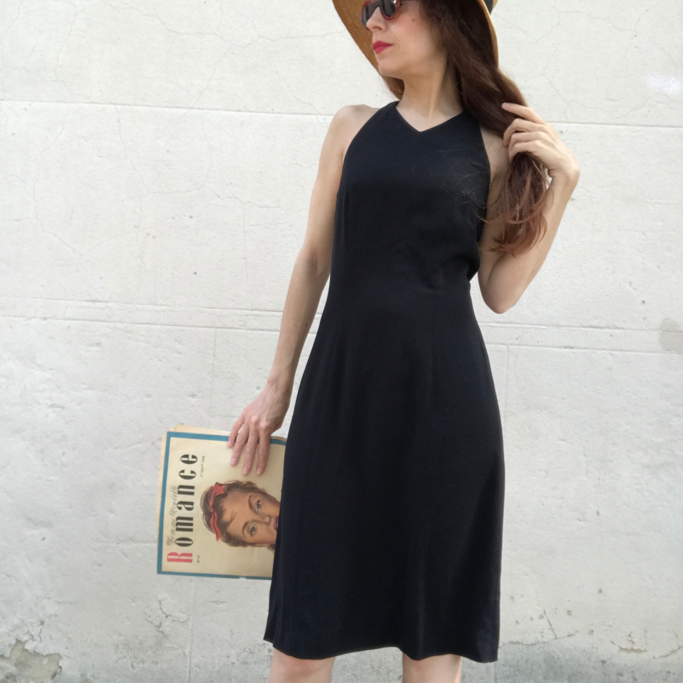 1970s French Label RODIER Black Jersey Bow Tie Cut Out Open Back Dress ...