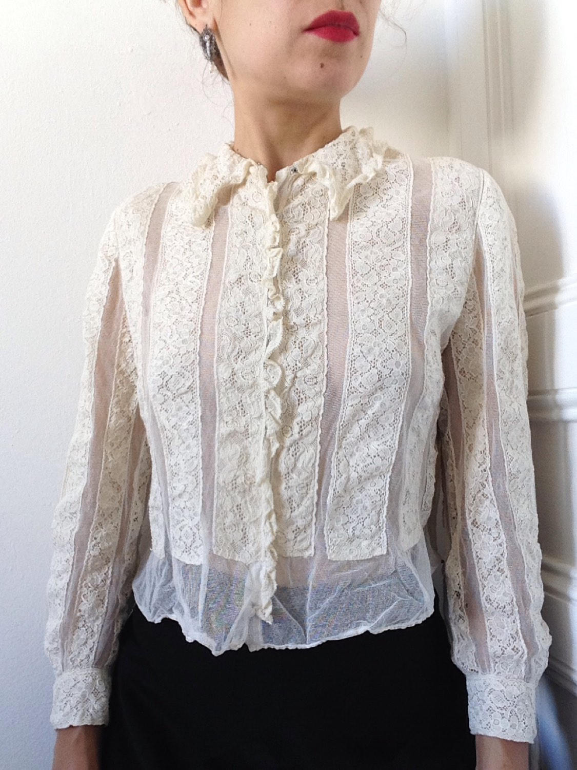 Antique French Fabulous 1900s Lace and Mesh Chemisier / Blouse XS - Etsy