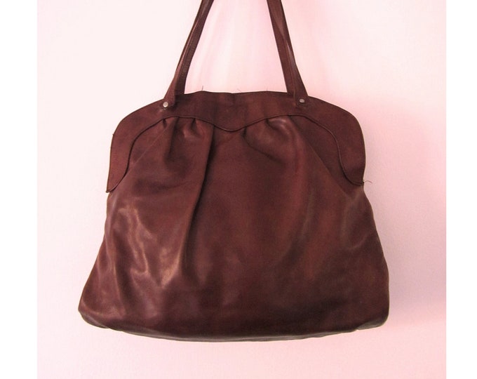 French Vintage Brown Leather Large Bag Circa 1970 - Etsy
