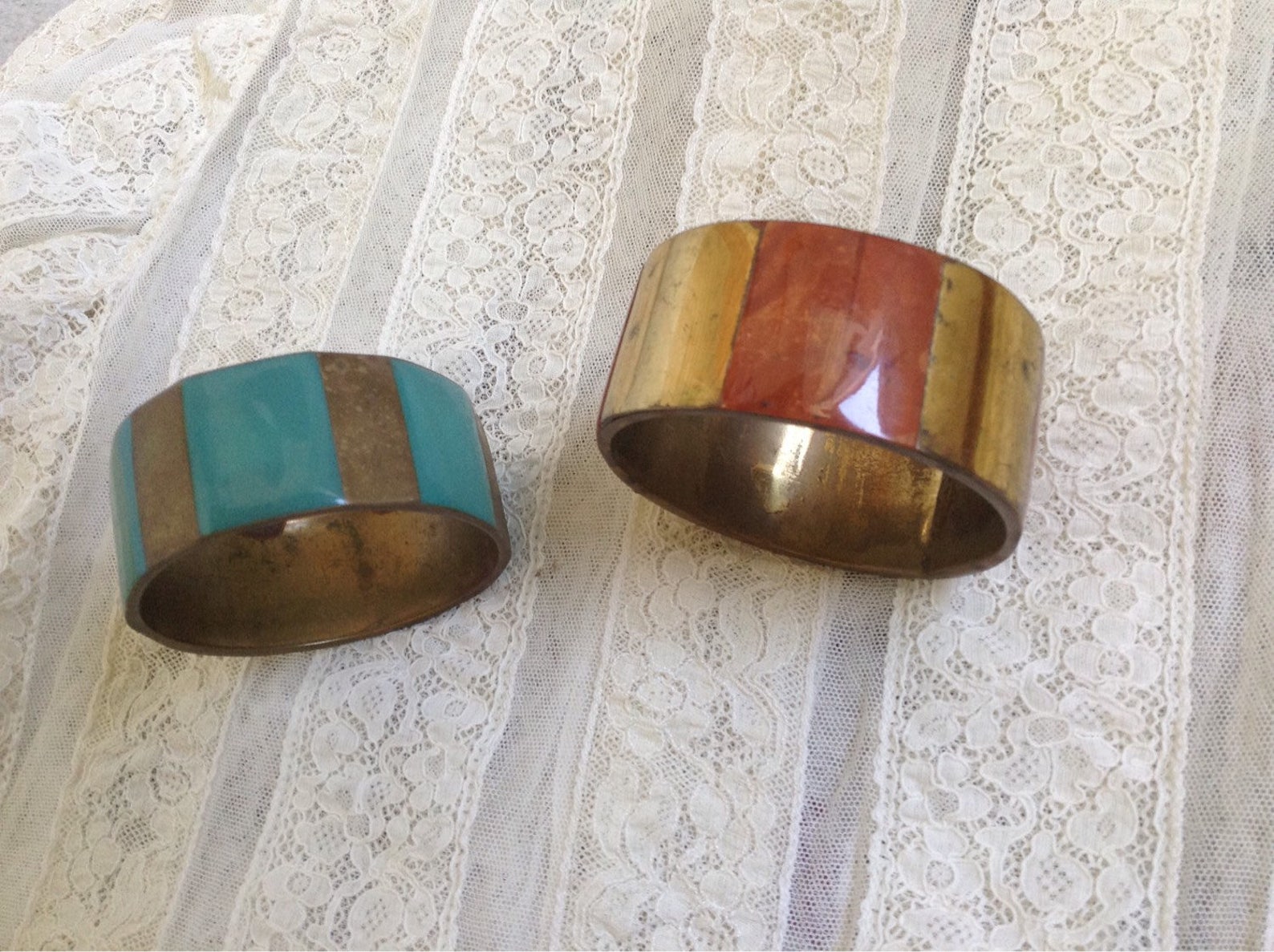 1970s Metal and Enameled and Stone Bangles Torquoise/ - Etsy