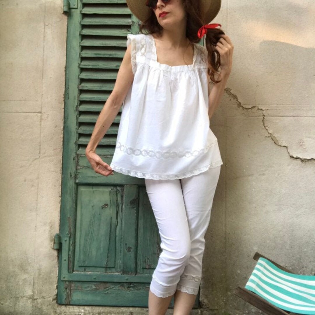 1900s Summer French Pajamas / Antique French Cotton and Lace Pantsuit ...