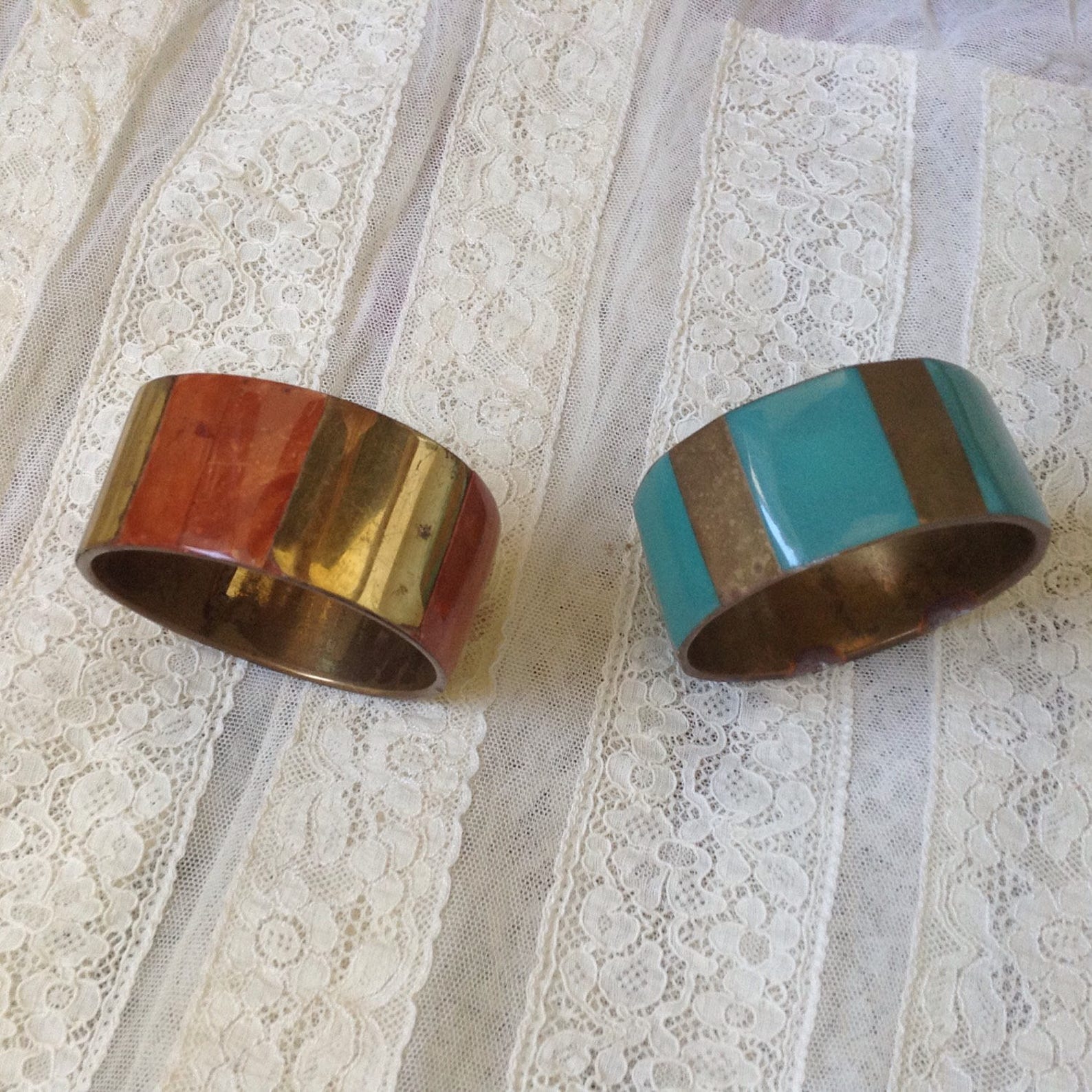 1970s Metal and Enameled and Stone Bangles Torquoise/ - Etsy