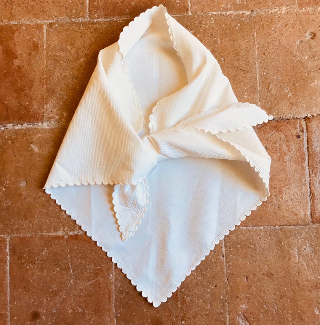 Antique 1900s French Handkerchief White Cotton Hand Stitched Fichu ...