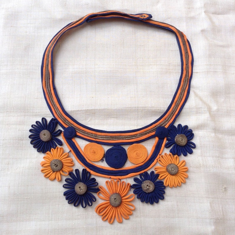 1920s 30s DECO Modernist Blue Coral & Gold Lamé Cord Chocker - Etsy