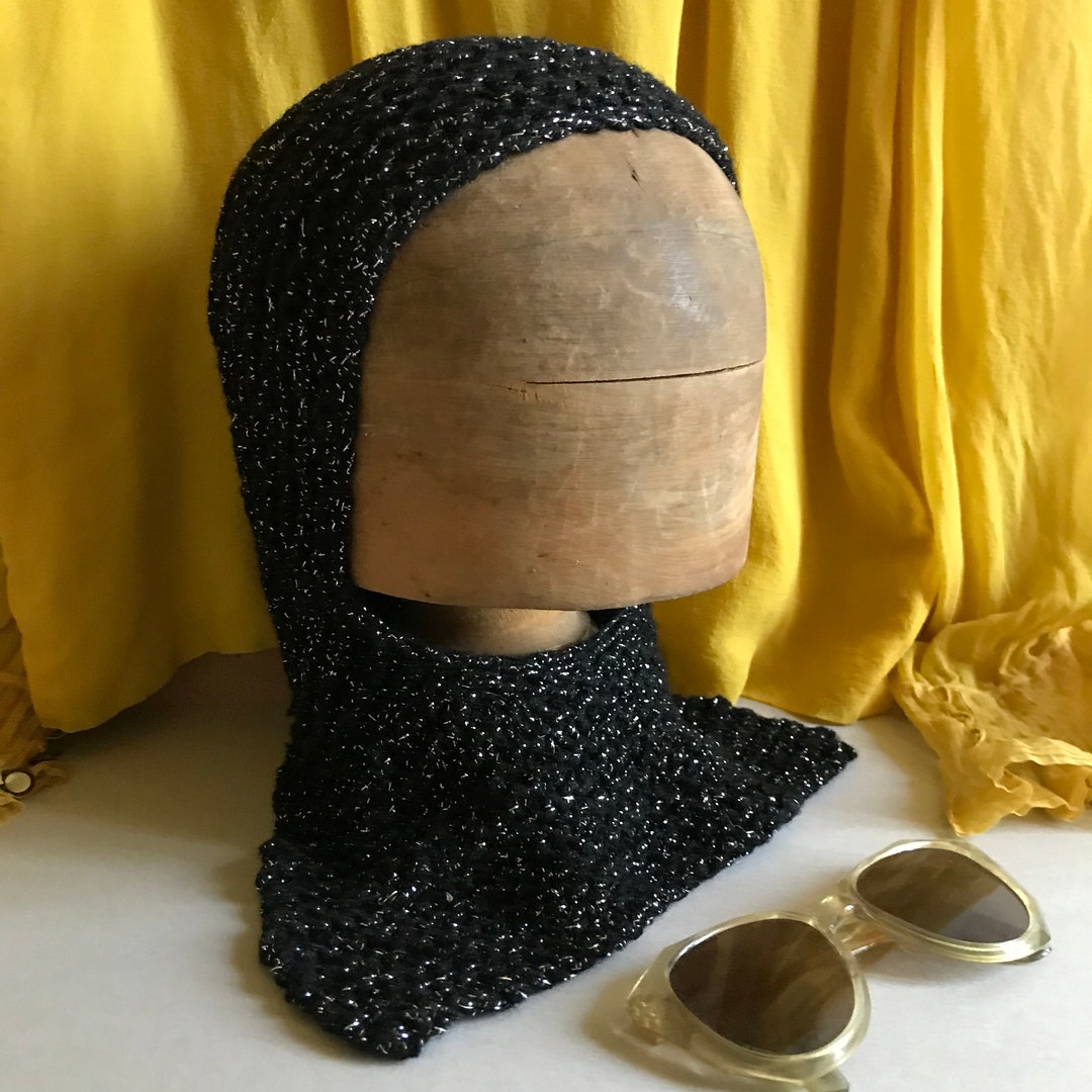 1970s Original Vintage French Knitted Black & Silver Wool Balaclava ...