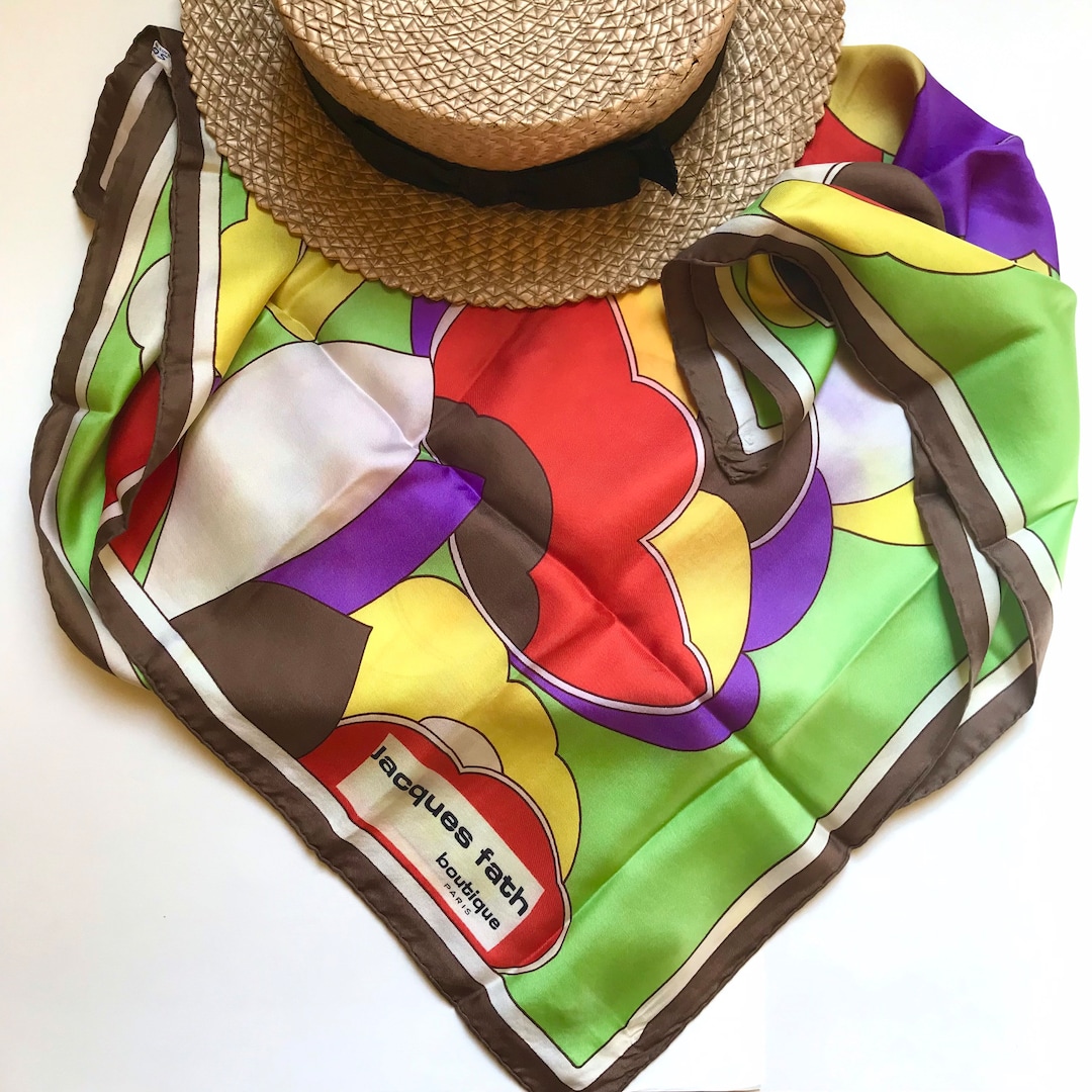 Jacques Fath French VTG 1950s Womens Silk Maxi Scarf Abstract Print ...