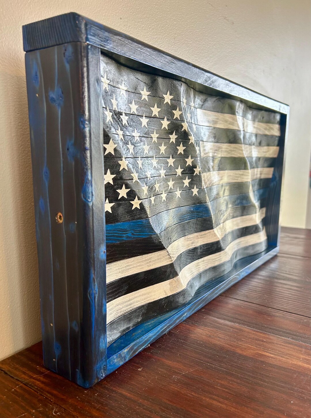 Blue Line Rustic American Flag Handcrafted by a Veteran Owned Company ...