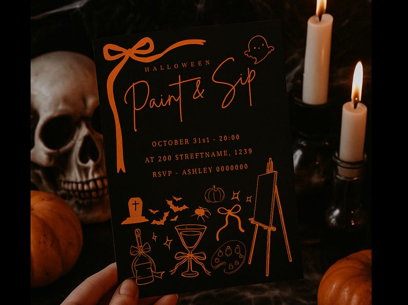 Halloween Paint and Sip Invitation Template, Spooky Party Invite ...