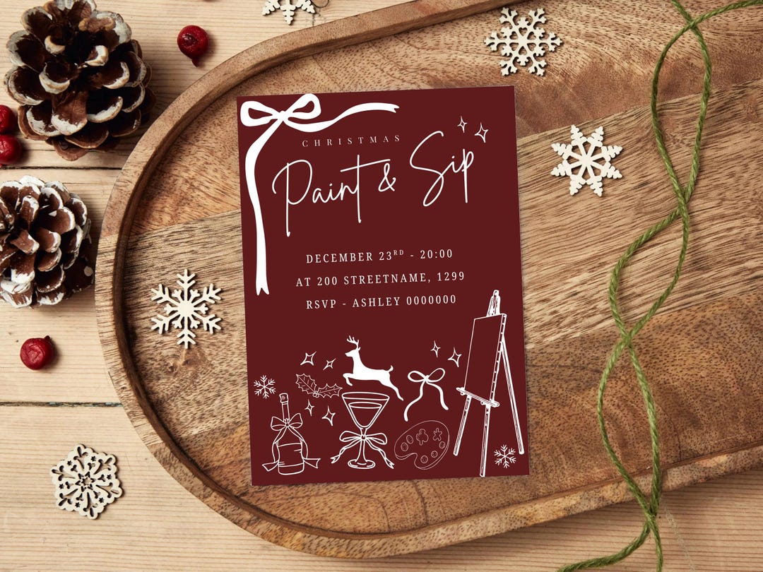 Christmas Paint and Sip Invitation, Holiday Party Template (canva) - Etsy