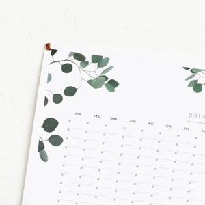 Eucalyptus Birthday Calendar - Perpetual Calendar Poster - Perpetual ...