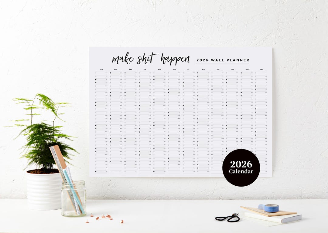 2026 Make Shit Happen - 2026 Year Planner - Black and White Calendar ...