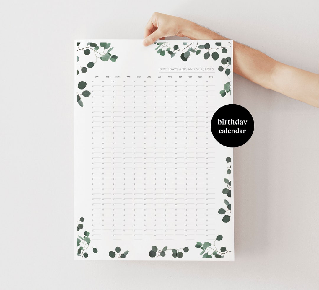 Eucalyptus Birthday Calendar - Perpetual Calendar Poster - Perpetual ...