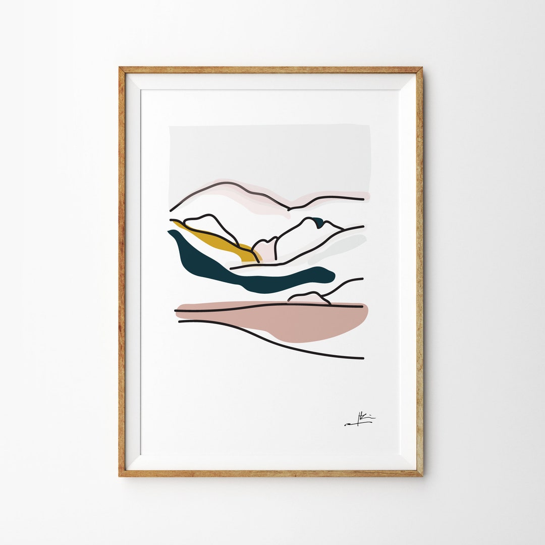 No.5 Abstract Landscape Print - Line Art - Mountains - Hills ...