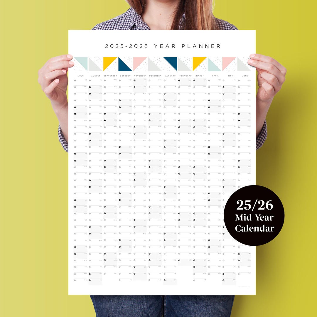 2025 - 2026 Mid Year Geometric Wall Planner - Academic Wall Calendar ...