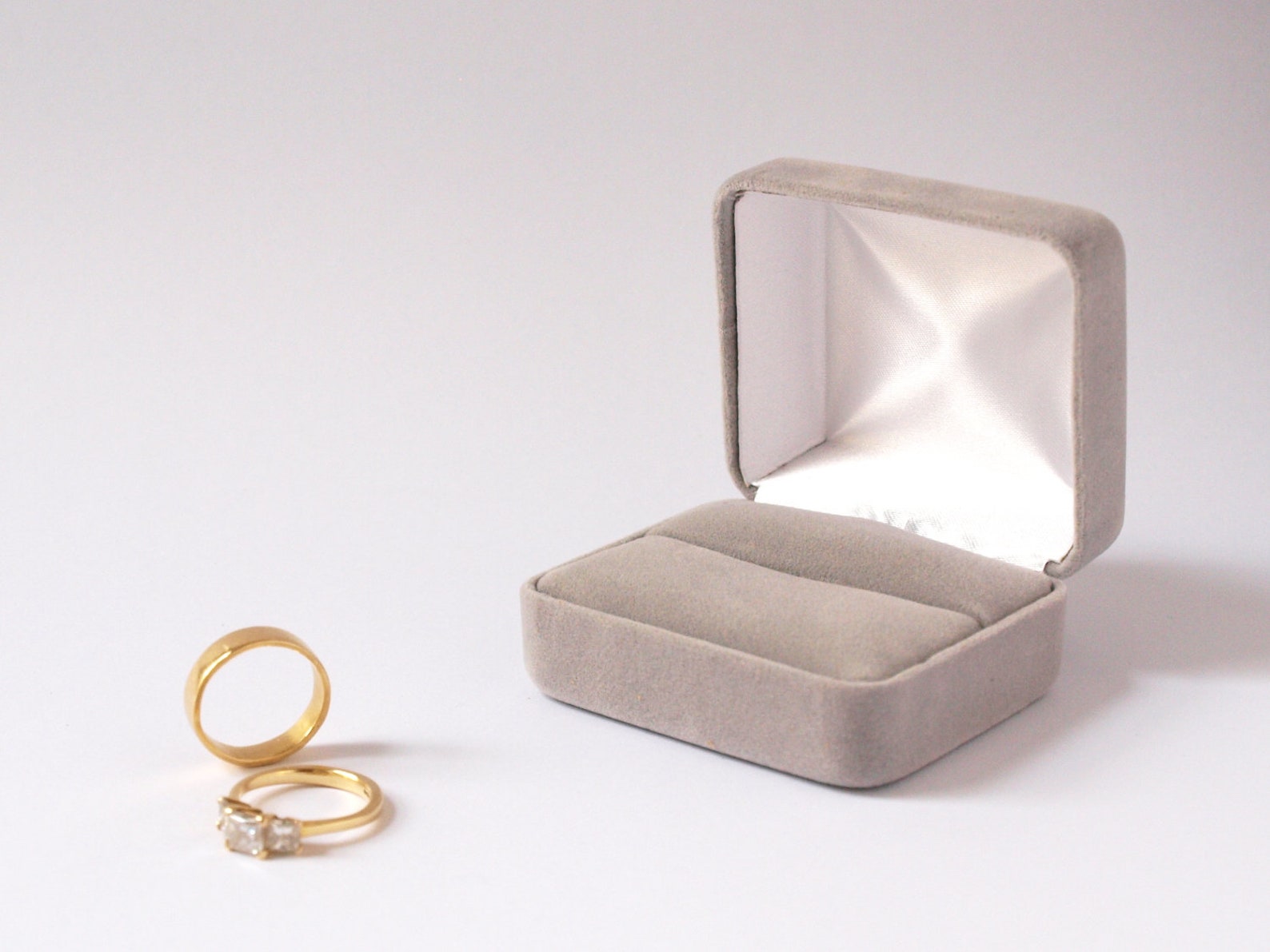Grey Velvet Double Ring Box Box for Two Rings Wedding Ring - Etsy