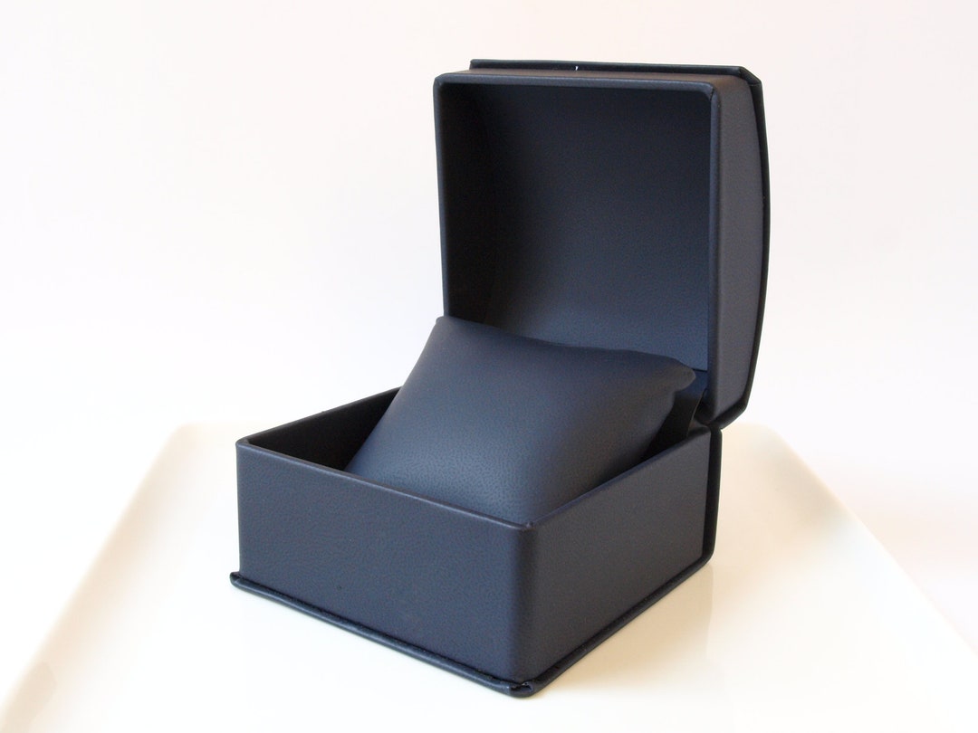 Luxury Navy Blue Leatherette Watch Box, Vegan Leather Single Collar ...