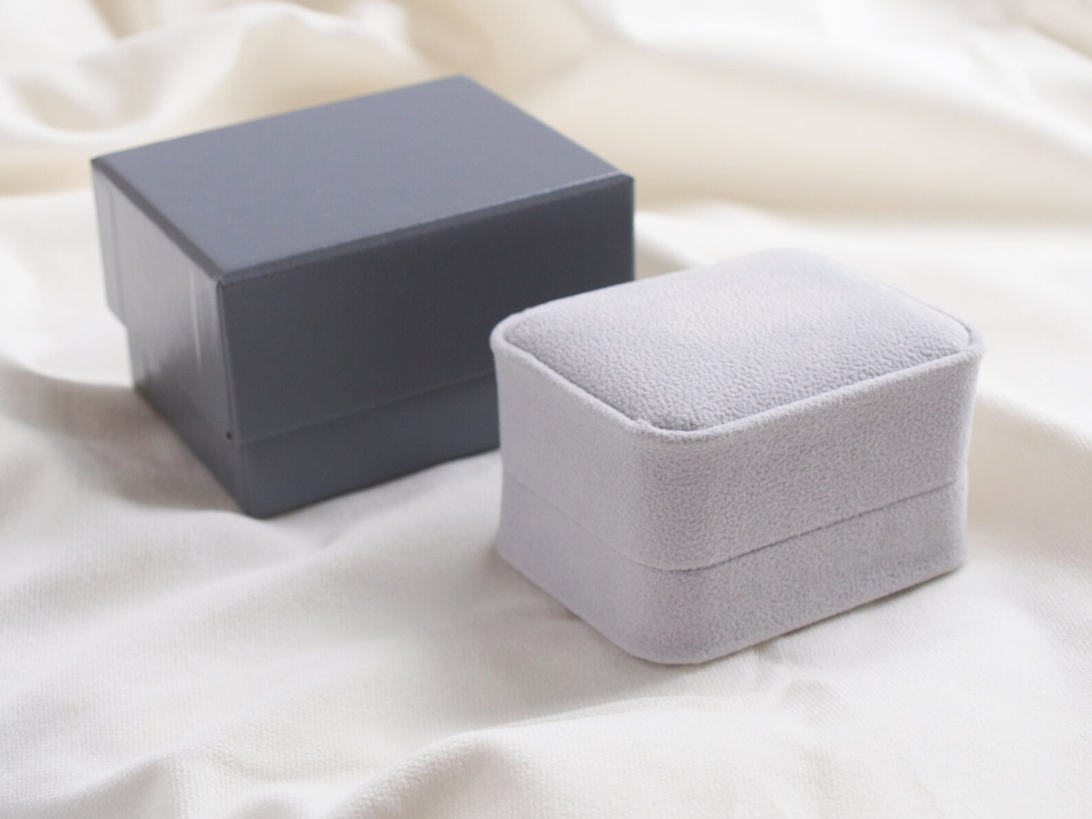 Luxurious Silver Grey Velvet Ring Box Double Ring Box for | Etsy