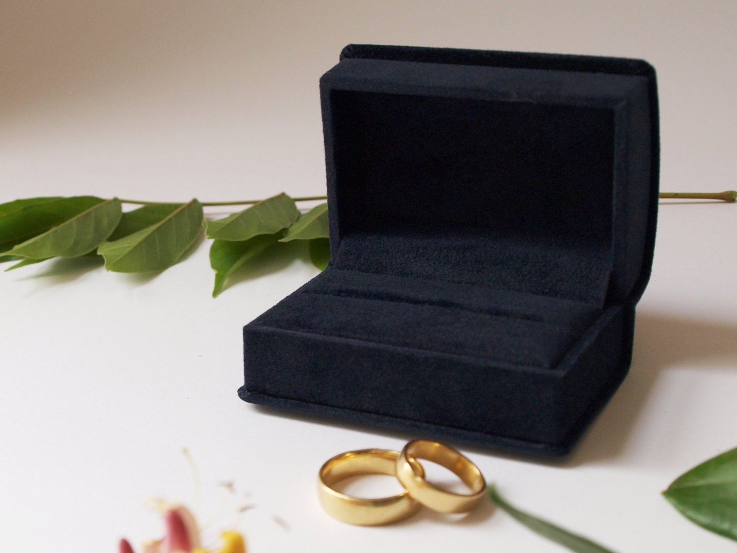 Navy Blue Velvet Ring Box for Two Rings Velvet Wedding Double | Etsy UK