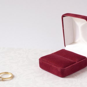 Burgundy Velvet Ring Box, Engagement Ring Box, Proposal Ring Box, Ring ...
