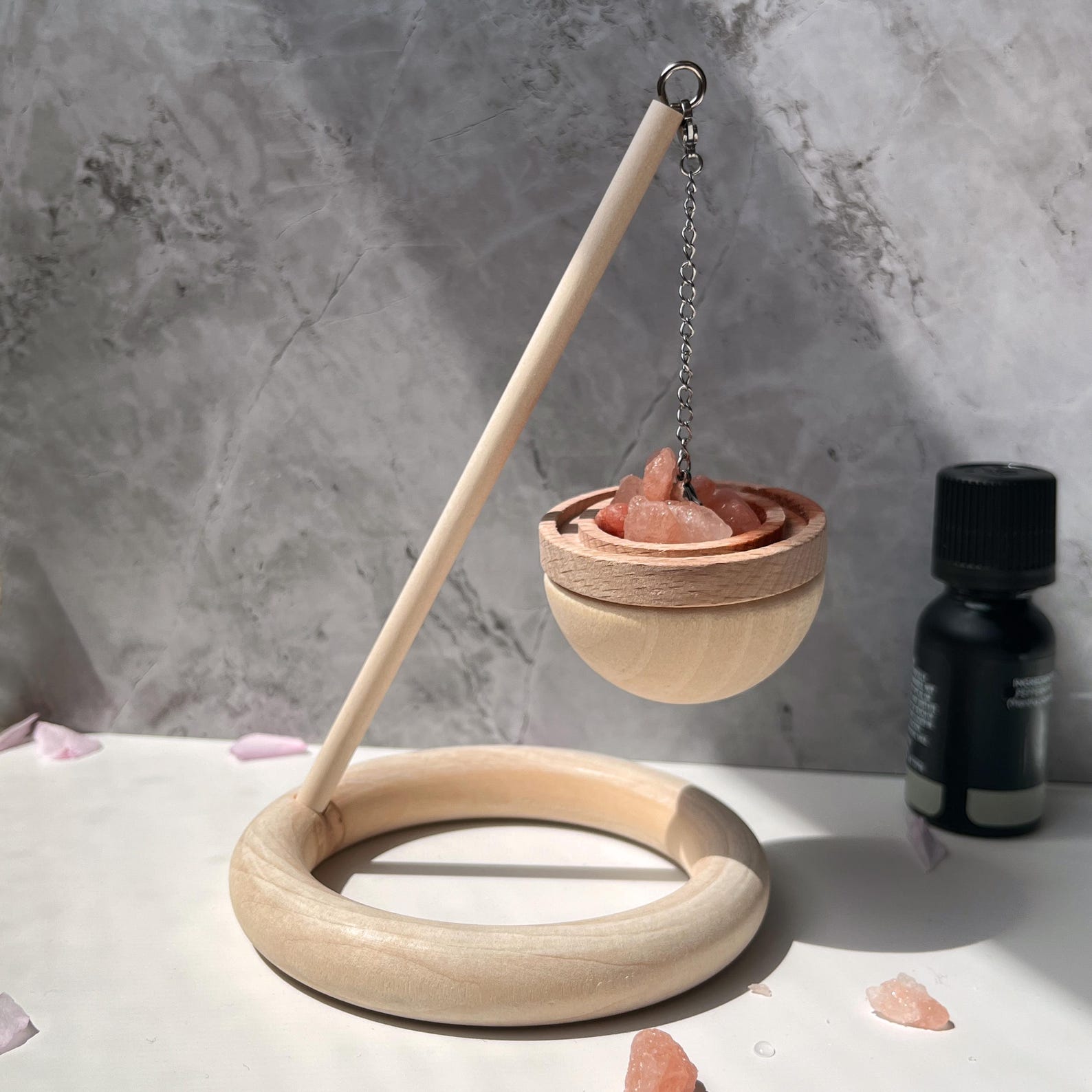 Hanging Oil Diffuser: Minimalist Wood Bowl With Himalayan Salt - Etsy
