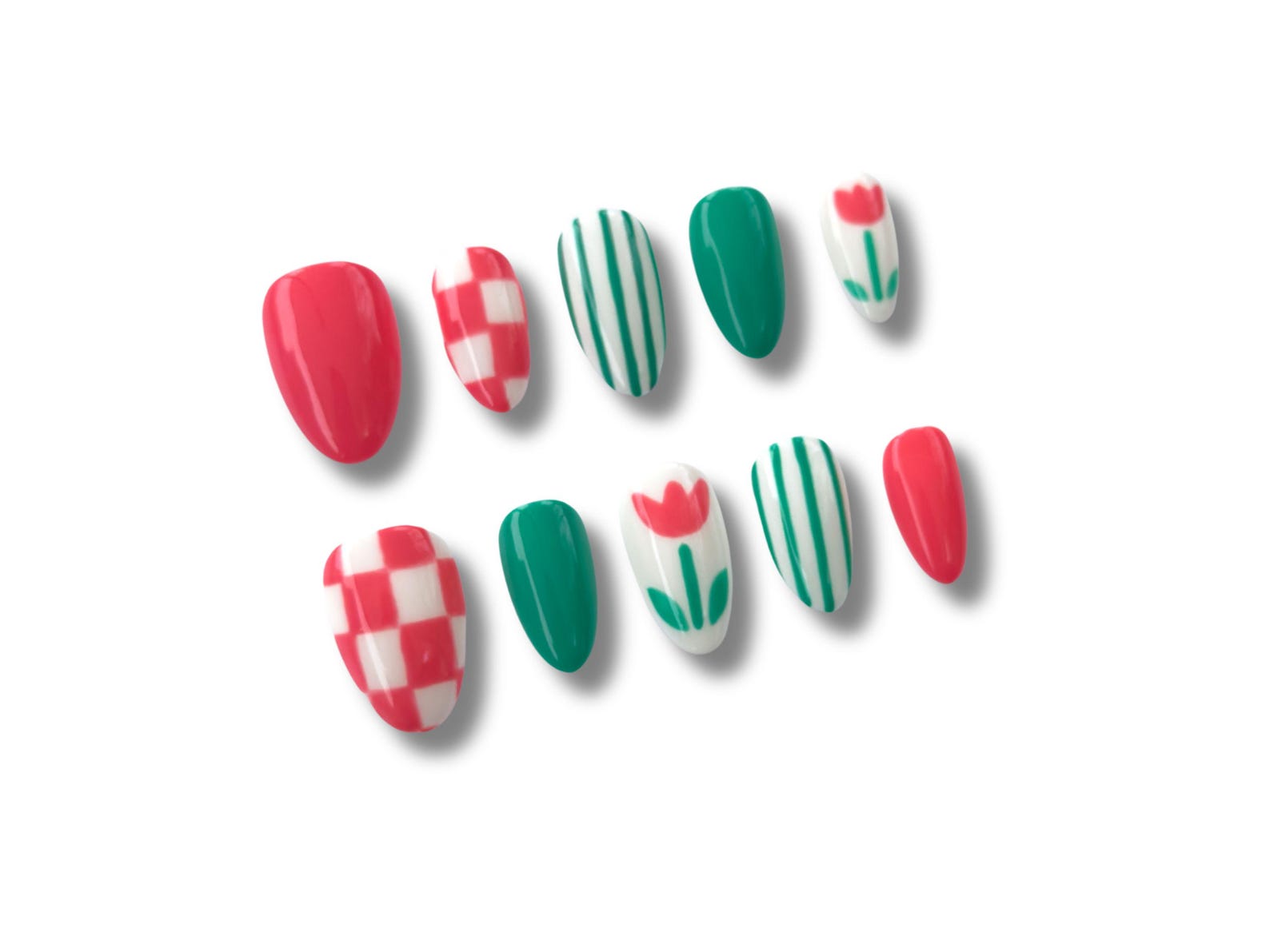Press on Nails Tulip Picnic | Flower Nails | Custom Nails | Checkered ...