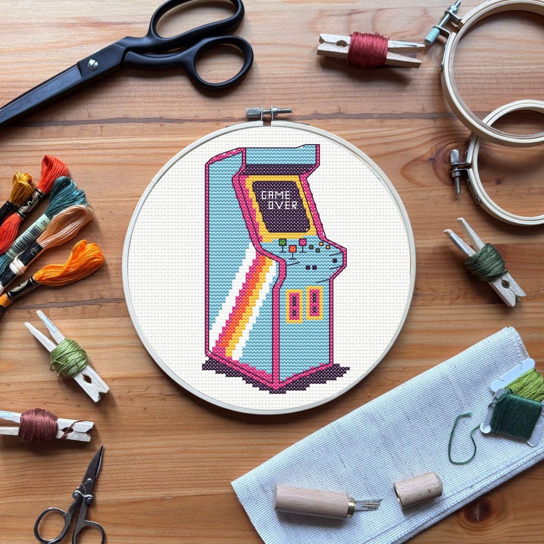 Retro Arcade GAME OVER Cross Stitch Pattern: 80s-90s Gamer Design (PDF ...