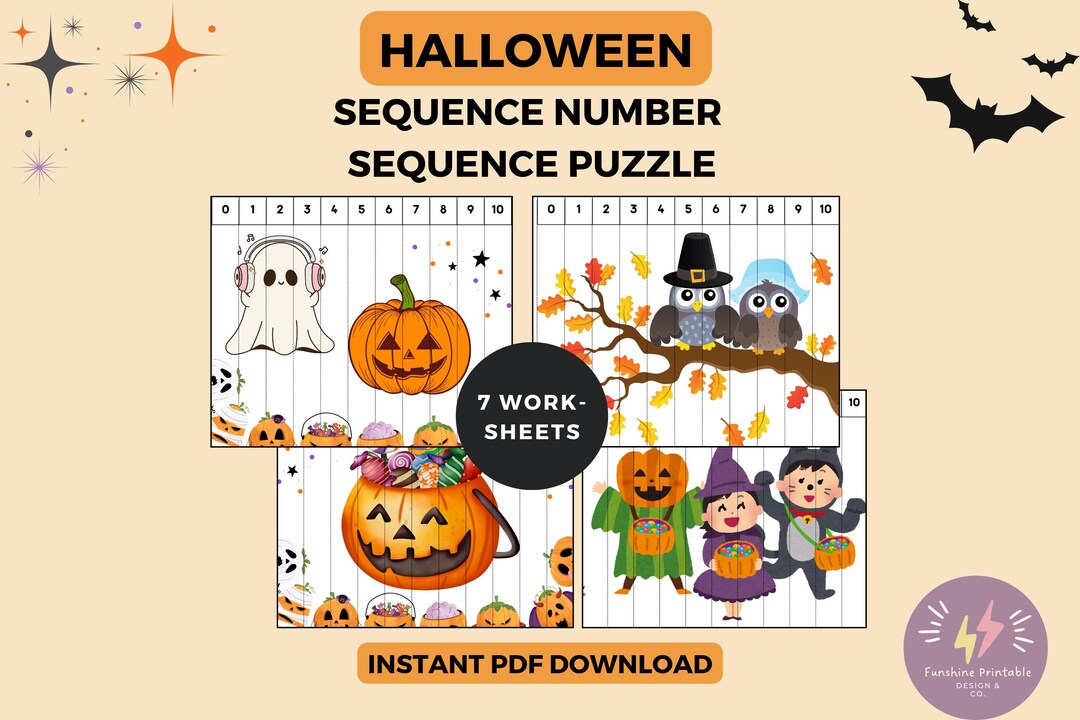 Halloween Sequence Number Puzzle, Kids Matching Game, Printable ...
