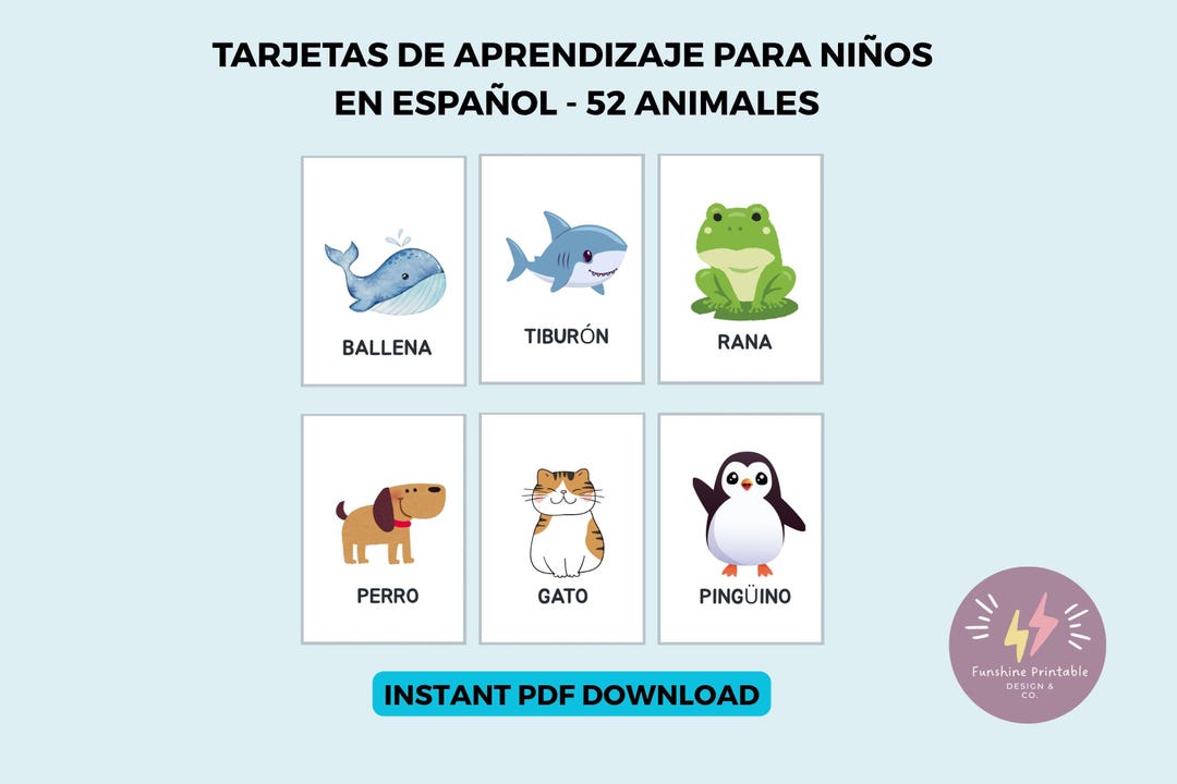 Spanish Animal Flashcards: Printable Montessori Learning Cards (PDF ...