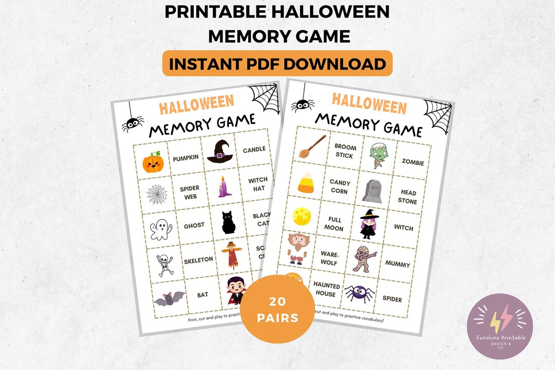 Halloween Memory Game, Printable, Instant Download, Spooky and Cute ...