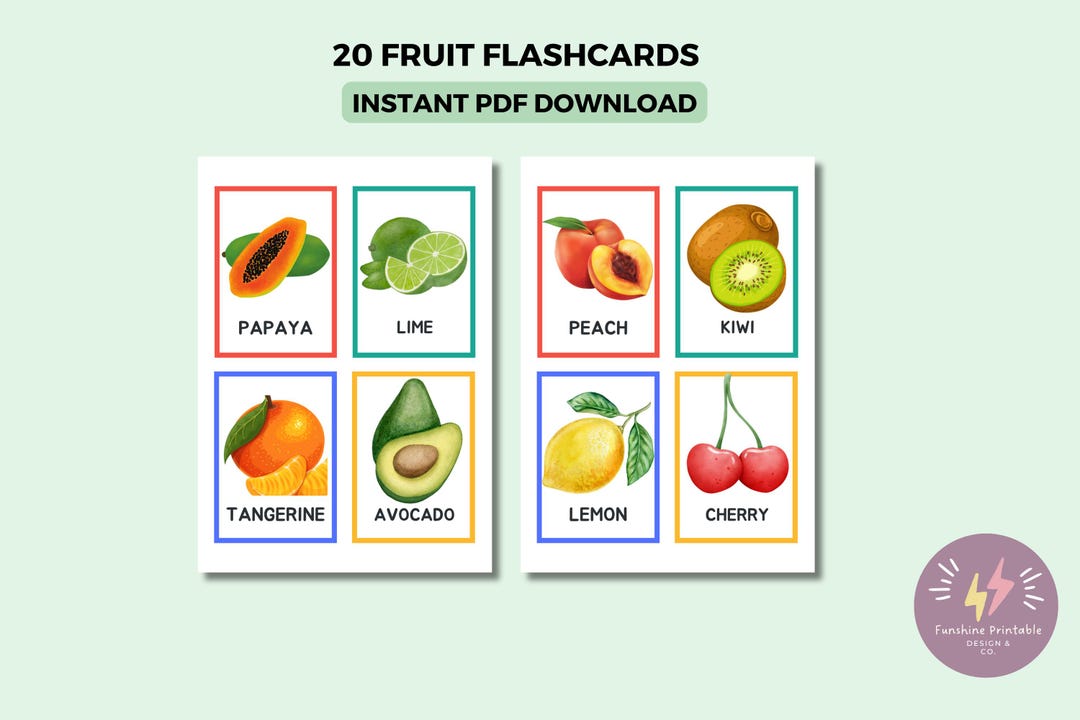 20 Fruit Flashcards in English, Printable Flashcards, Preschool ...
