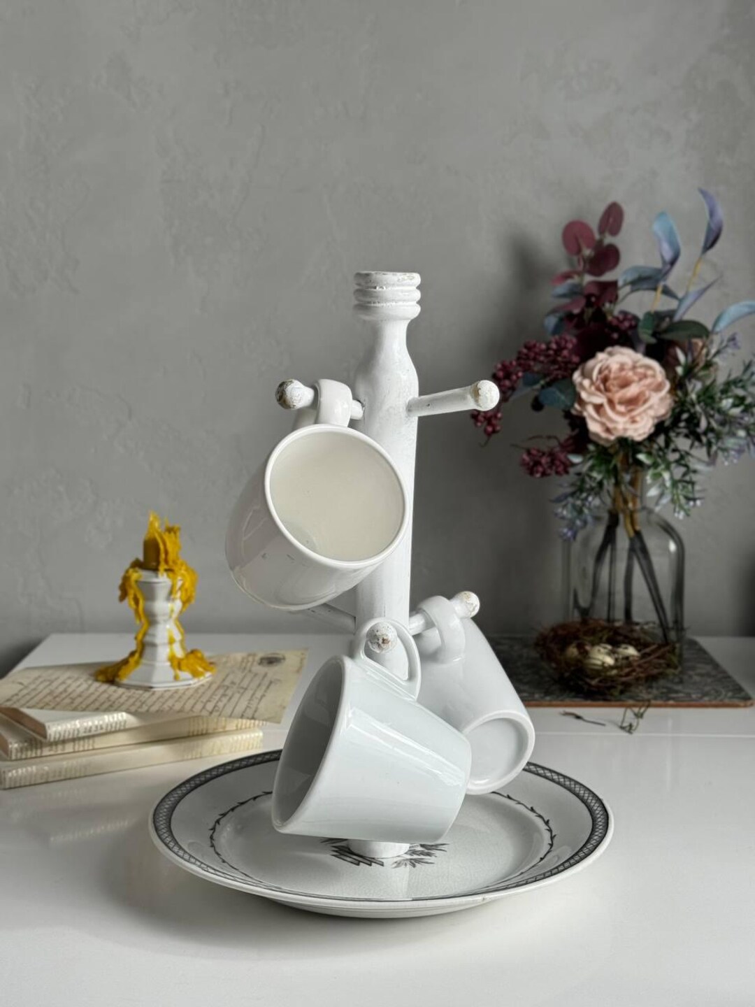 Upcycled Mug Tree Stand – Rörstrand DASTAD Plate Base – Handmade Cup ...