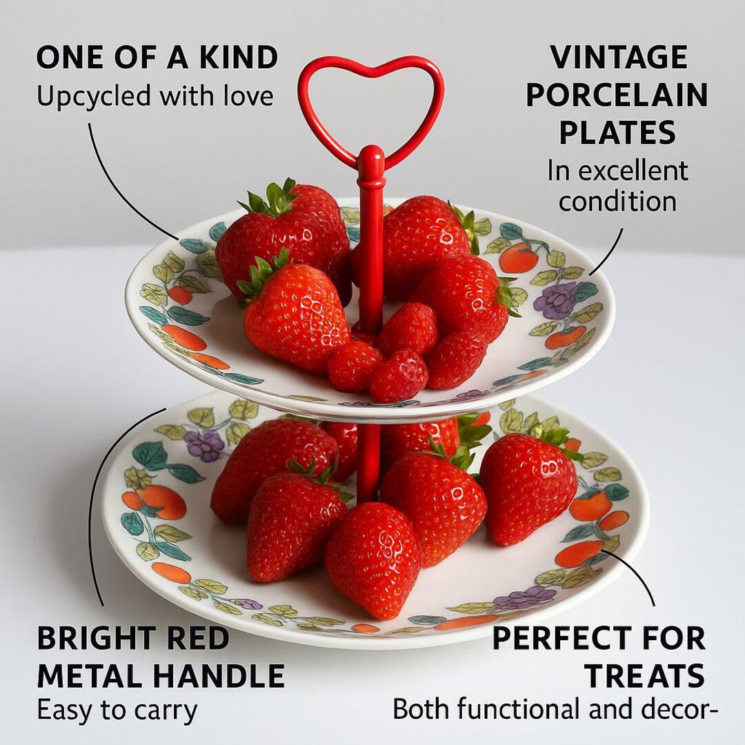 Upcycled Fruit Tiered Serving Stand: Vintage Porcelain 2-tier Dessert ...
